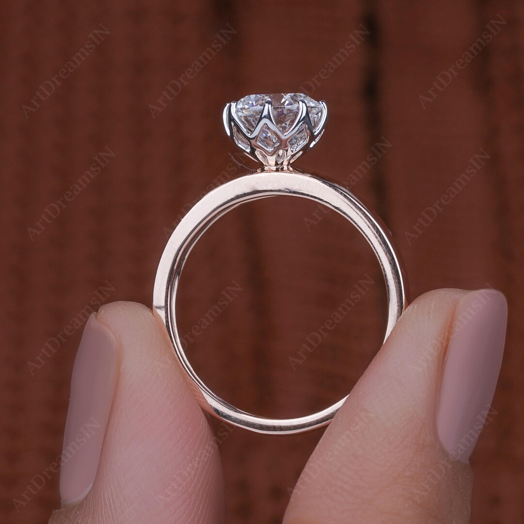 Tulip Setting Wide Shank Round Lab Grown Diamond Engagement Ring, 8 ...