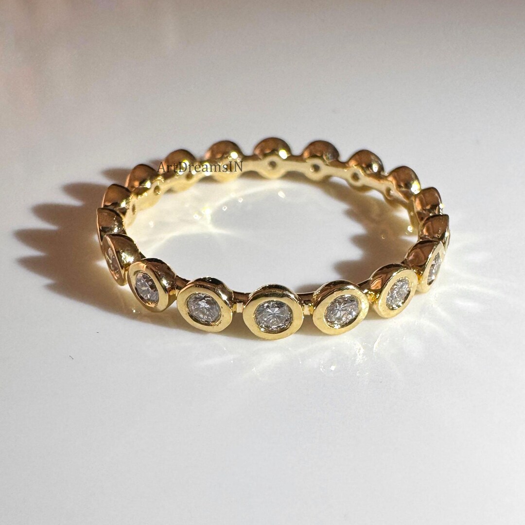 3MM Bezel Set Round Lab Grown Diamond Wedding Band, 14K Full Eternity ...