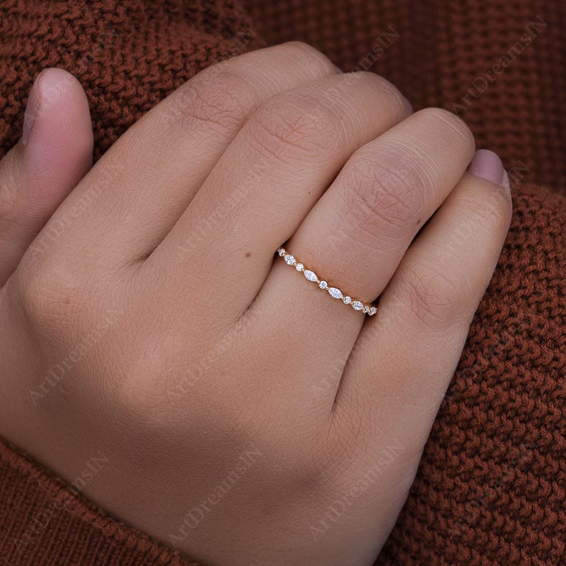 Dainty 1.5MM Lab Grown Diamond Wedding Band: Marquise & Round Eternity ...
