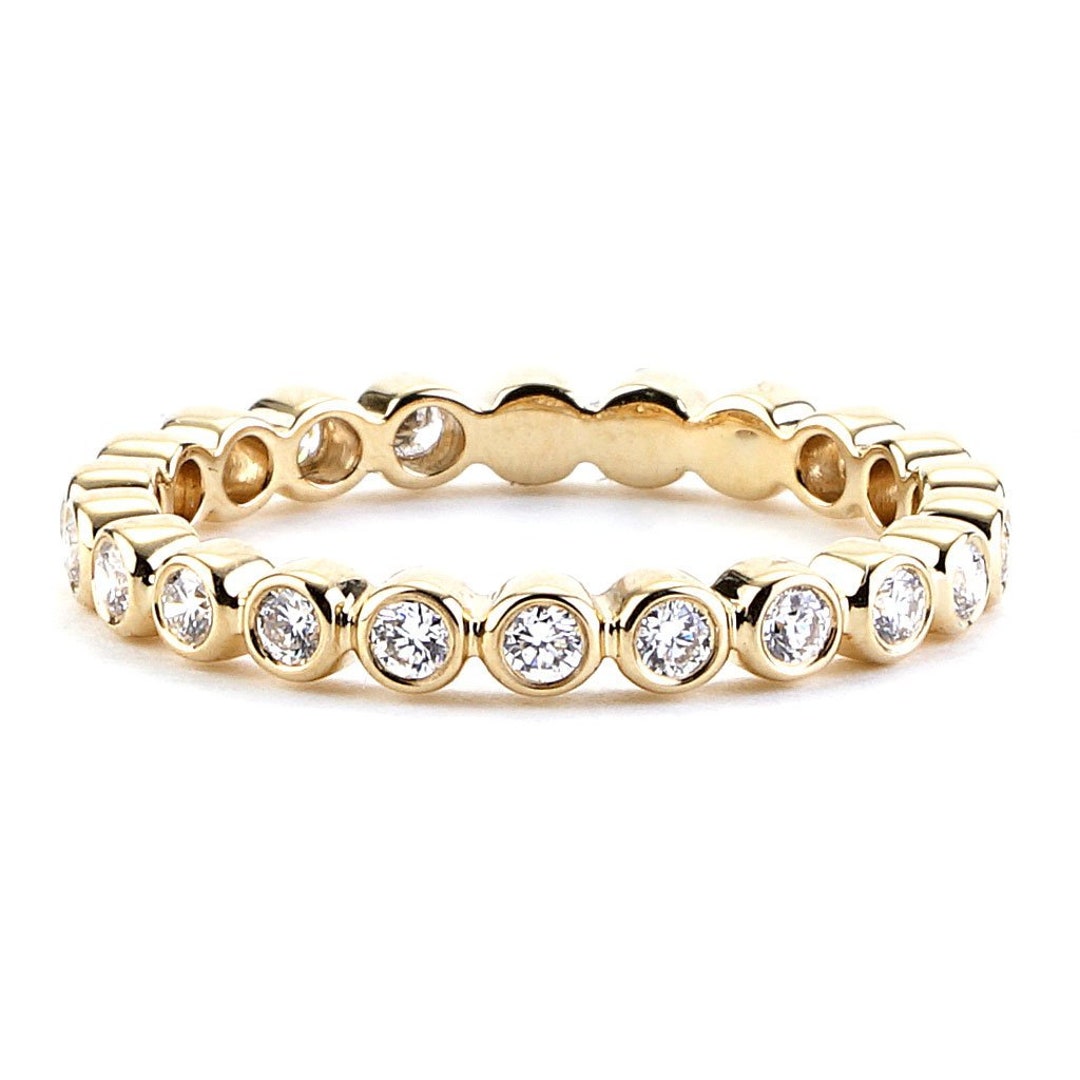 Diamond Bezel Set Eternity Band 14K Gold Lab Diamond Ring Dainty ...