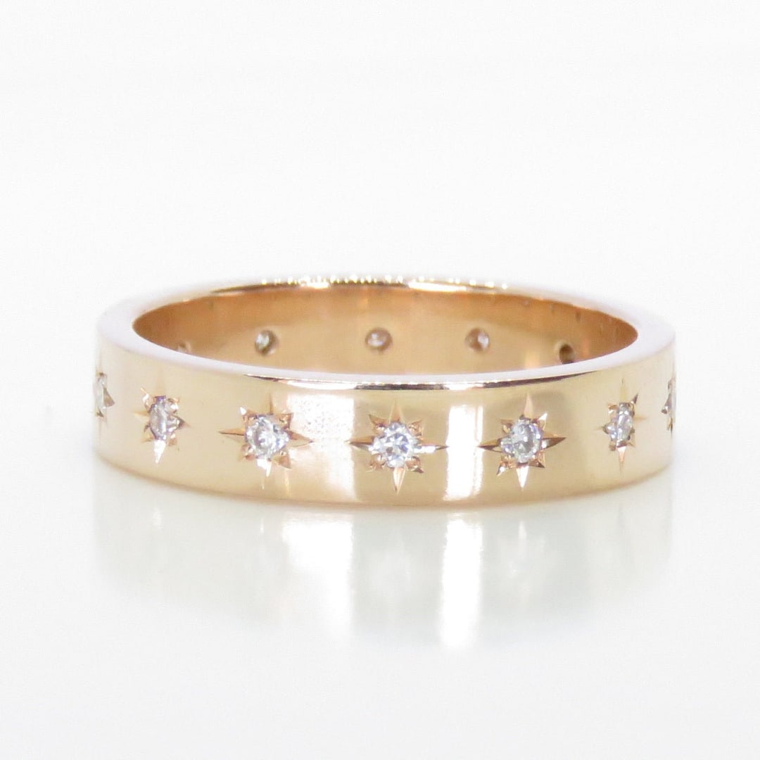 4.5MM Diamond Starburst Ring 14K Gold Diamond Wedding Band Star ...