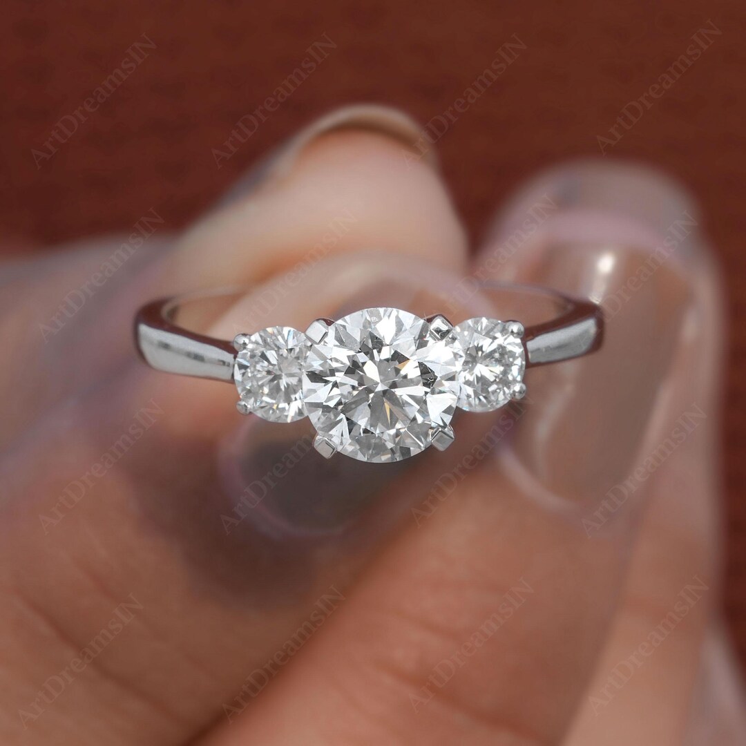 Trellis Setting Trilogy Round Lab Grown Diamond Engagement Ring, 3 ...