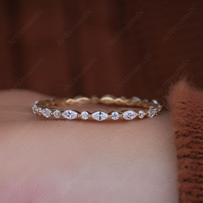 Dainty 1.5MM Lab Grown Diamond Wedding Band: Marquise & Round Eternity ...
