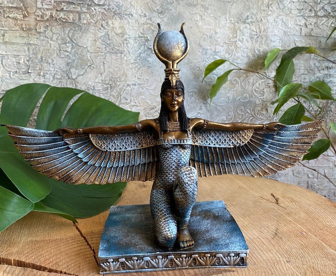 Blue Isis Statue, Goddess of Fertility and Magic, Wings Isis Sculpture ...