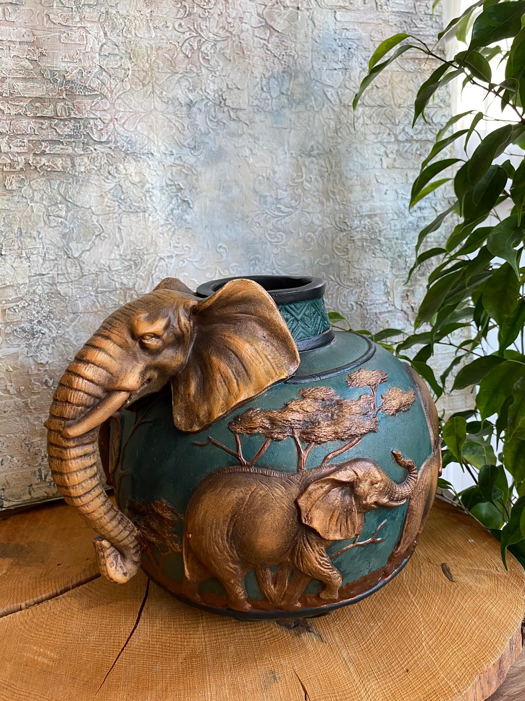 Vase With Elephant, Animal Figured Vase,elephant Vase,safari Vase ...