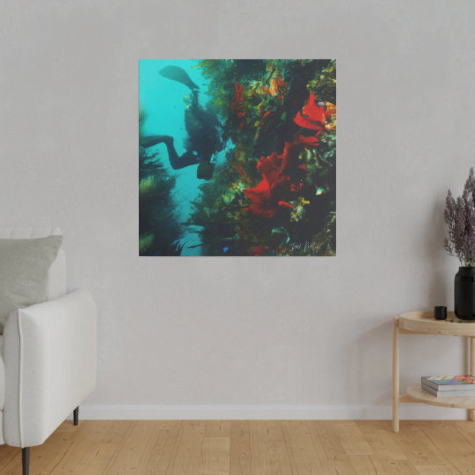 Suba Diving Wall Art, Seascape Painting on Canvas, Corals Wall Art ...