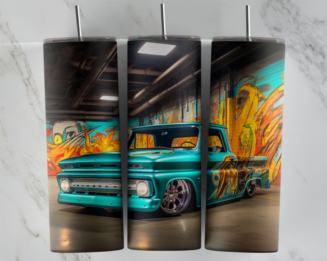 Chevy C10 With Graffiti Graphics 20oz Skinny Tumbler Lowrider Trucks - Etsy