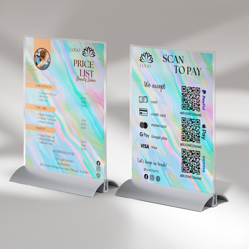Qr Code Sign Price List Template Iridescent Scan to Pay Small Business ...