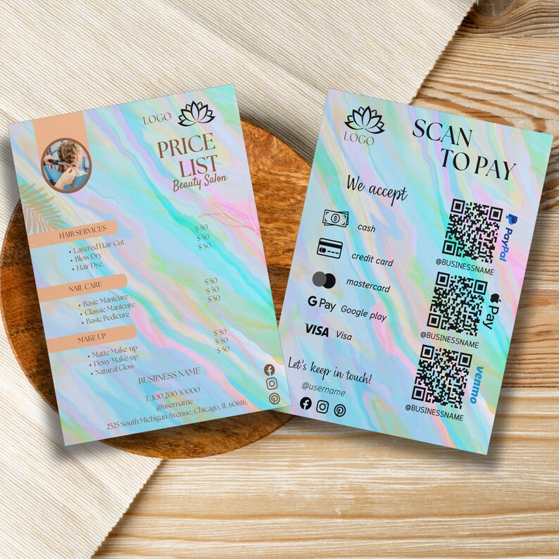 Qr Code Sign Price List Template Iridescent Scan to Pay Small Business ...