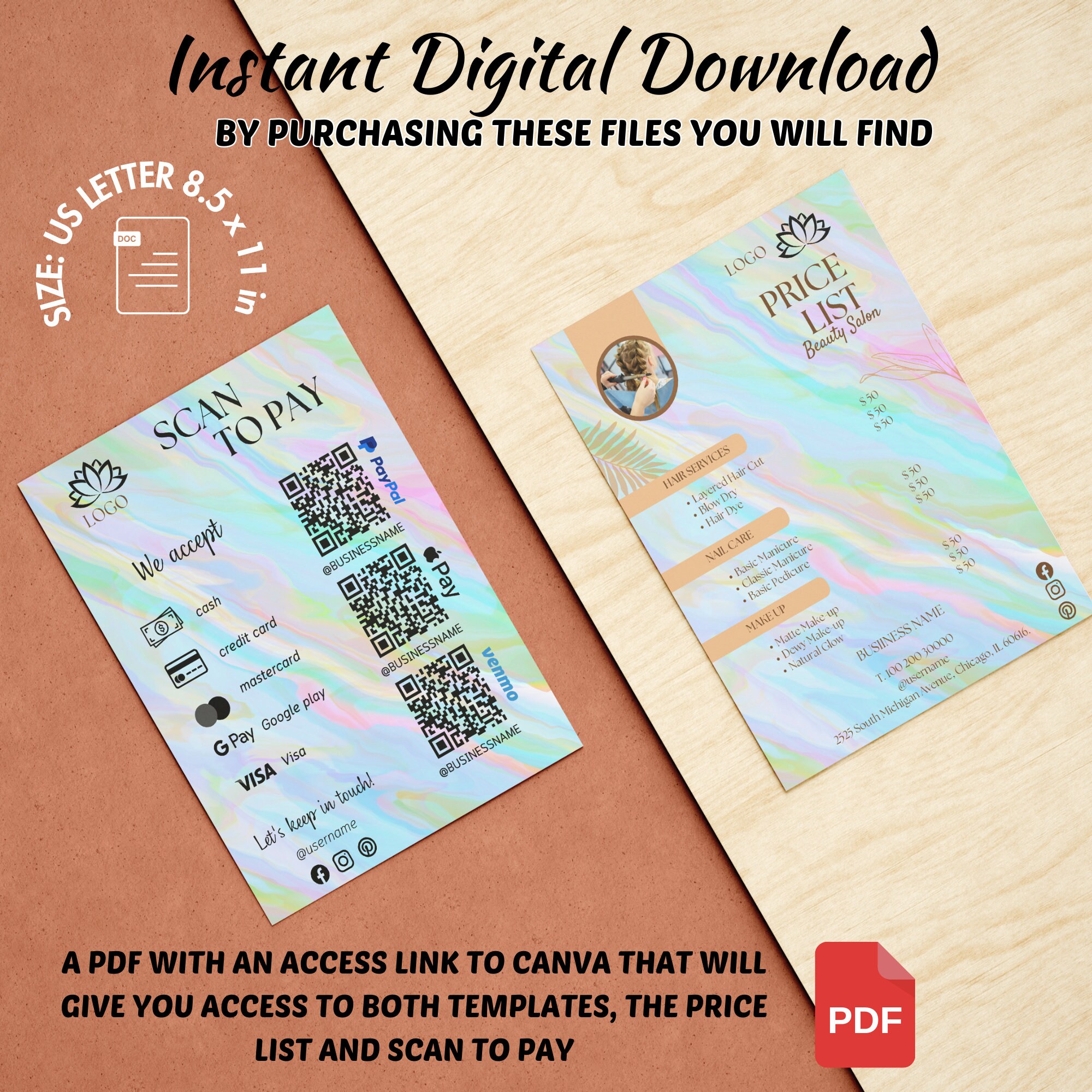 Qr Code Sign Price List Template Iridescent Scan to Pay Small Business ...