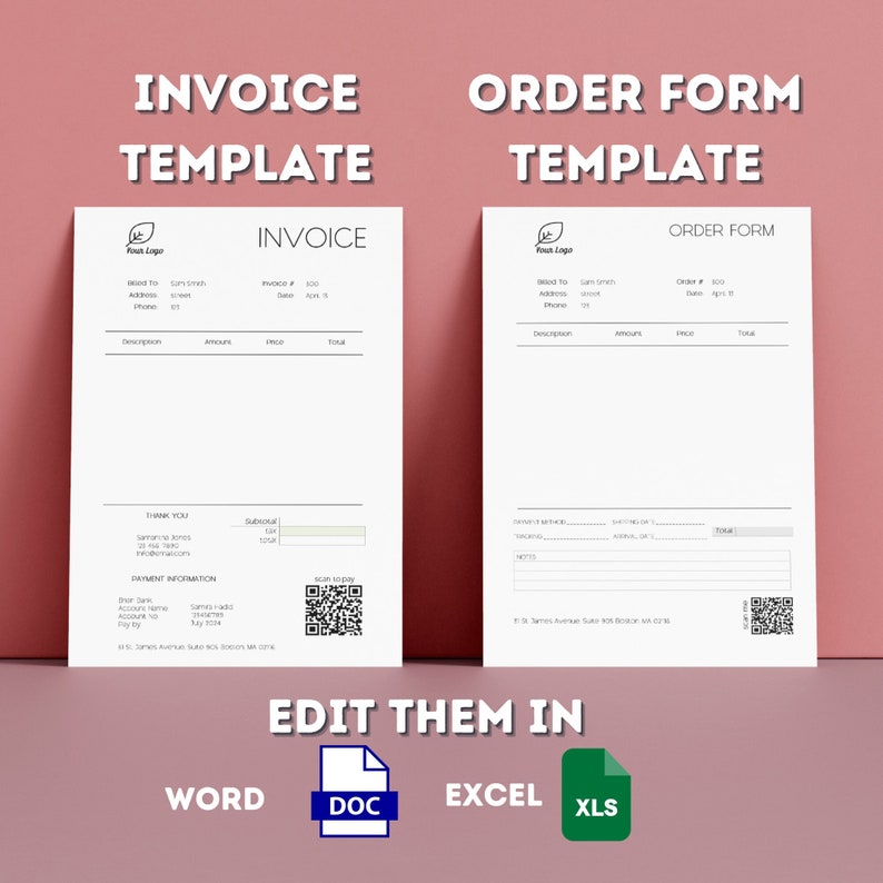 Invoice Template Word Excel Template Spreadsheet Template Order Form ...