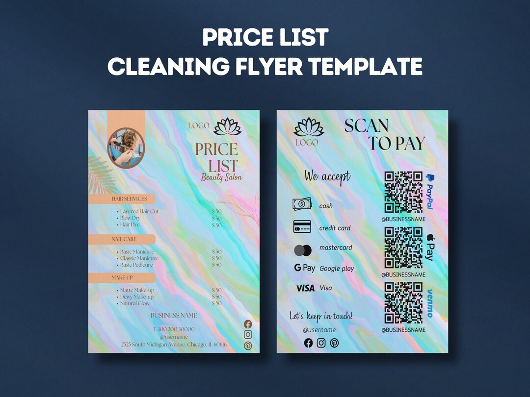 Qr Code Sign Price List Template Iridescent Scan to Pay Small Business ...