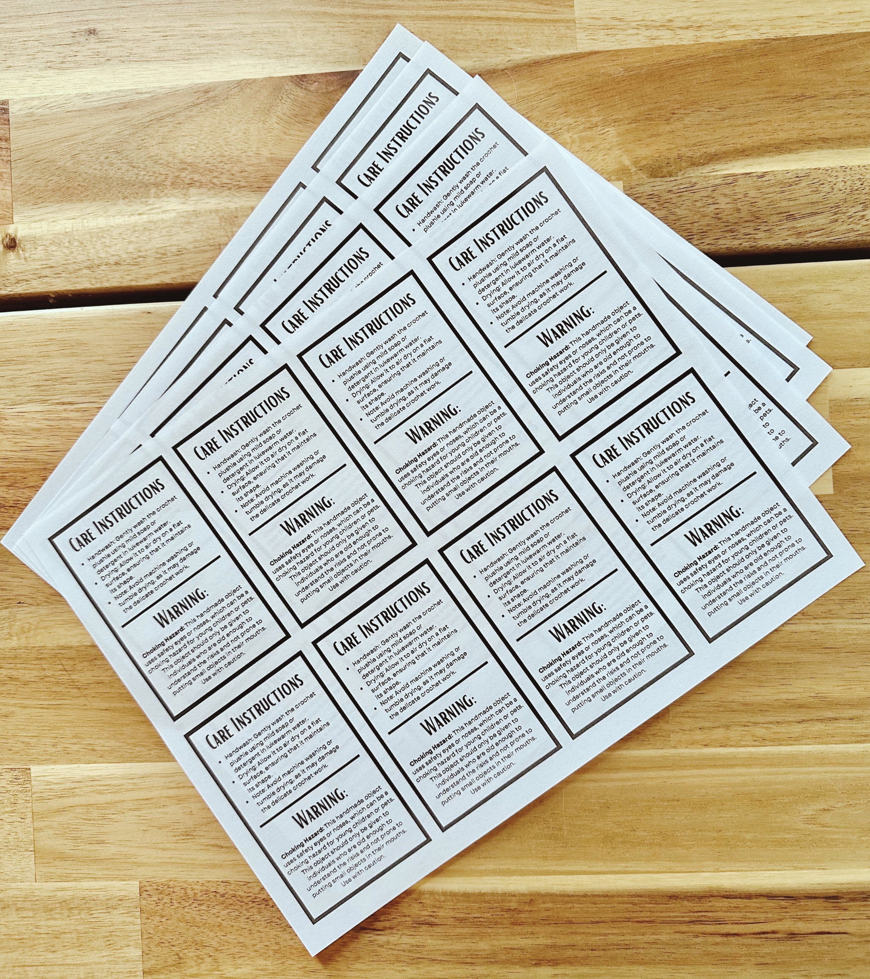 Warning Label | Care Instructions | Printable for Handmade Items ...