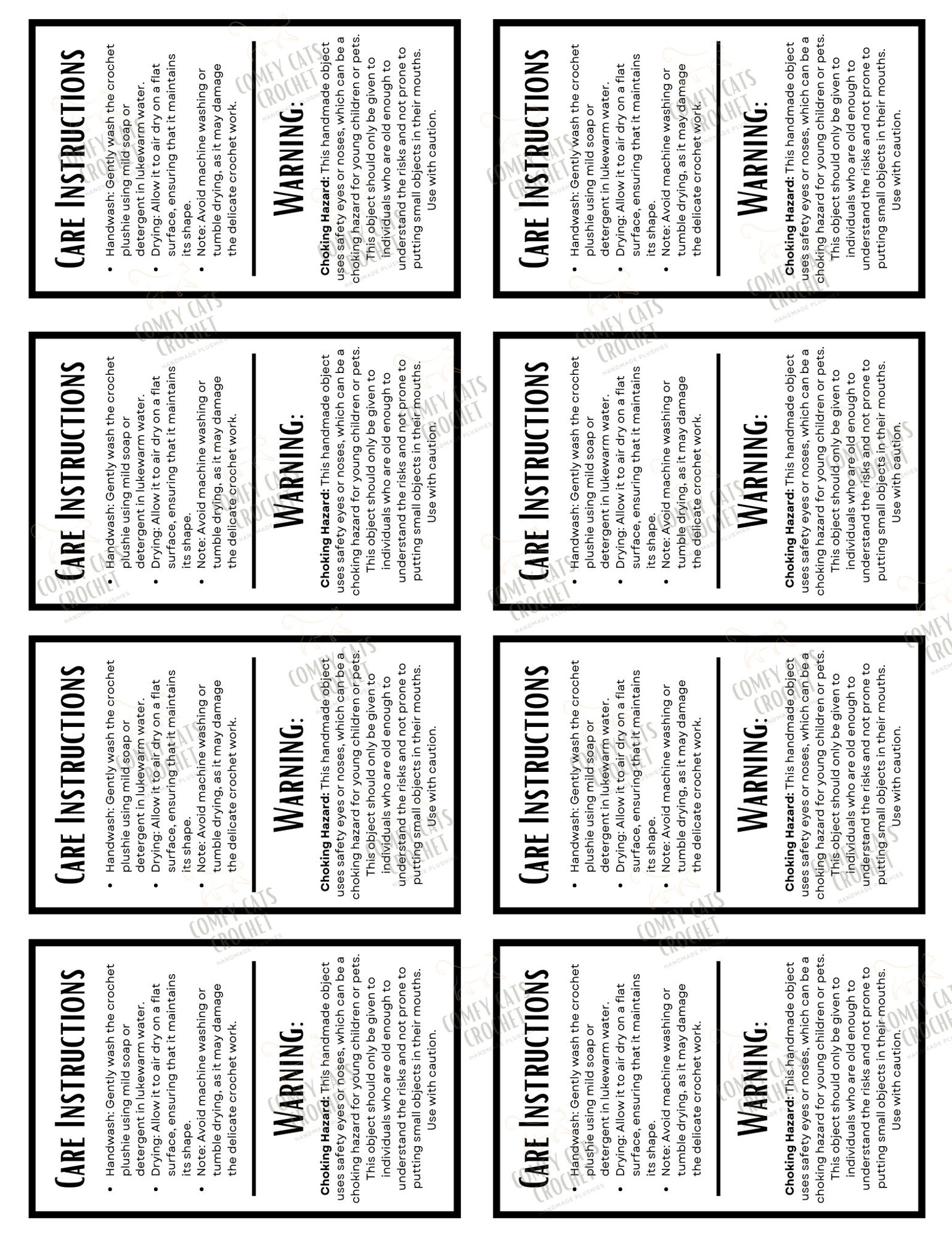 Warning Label | Care Instructions | Printable for Handmade Items ...