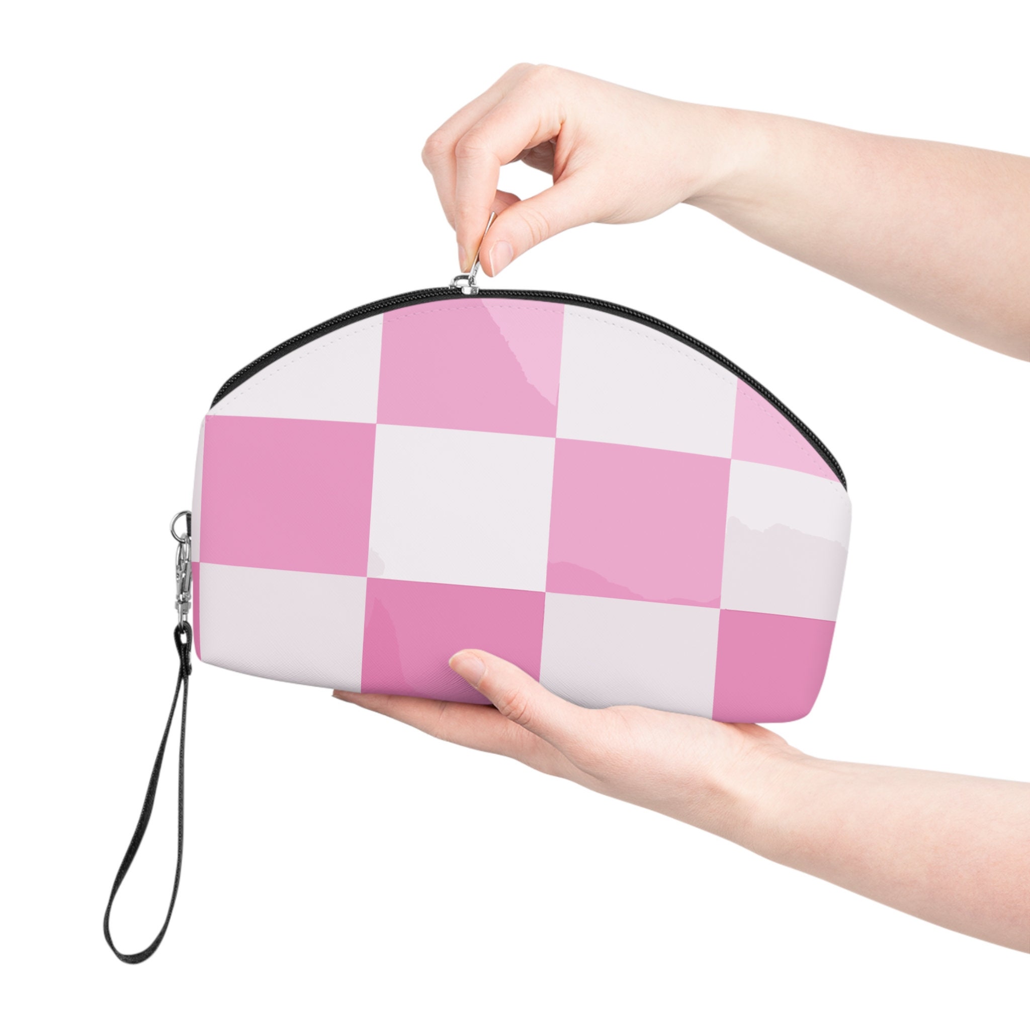 Pink Makeup Bag Pink Checkered Cosmetic Bag Mini Makeup Bag Travel Case ...