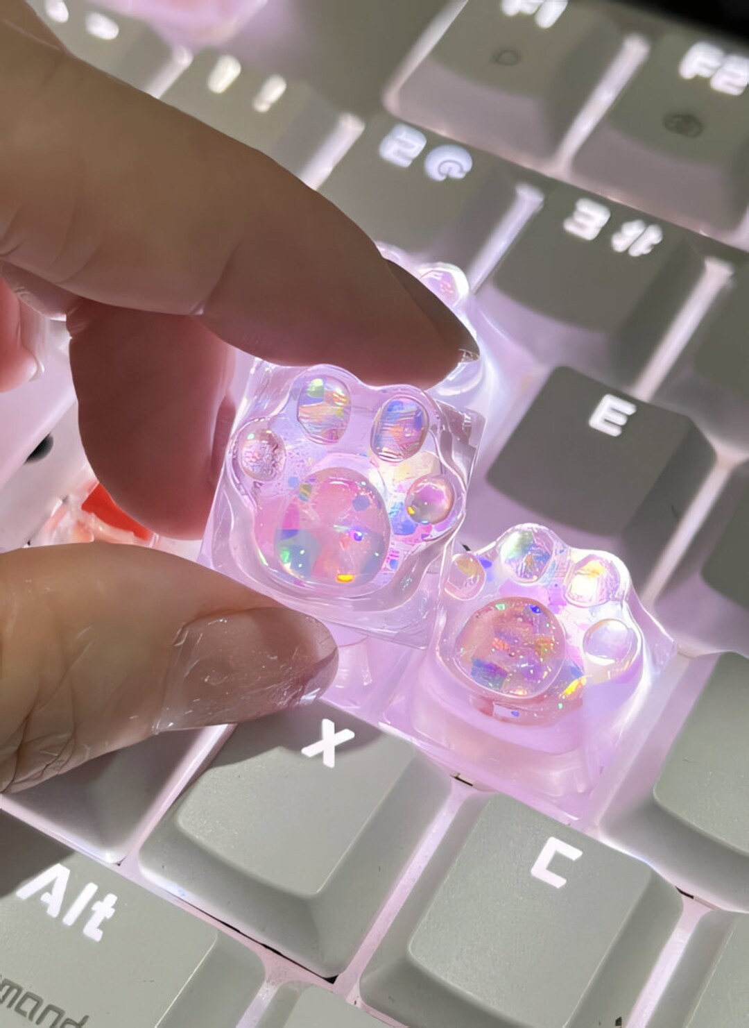 Pink Kitten Paw Transparent Keycap 1 Keycap ABS Artisan Keycap Cute for ...