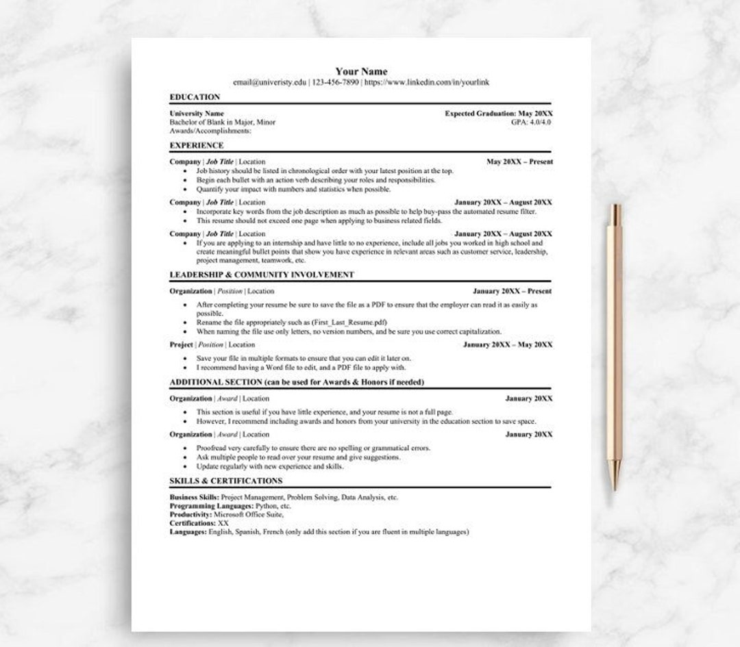 Professional College Resume | Academic Resume | Business Student Resume ...