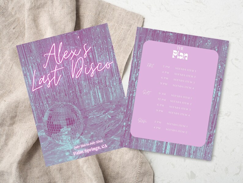 Last Disco Bachelorette Party Itinerary, Bachelorette Itinerary, Canva ...