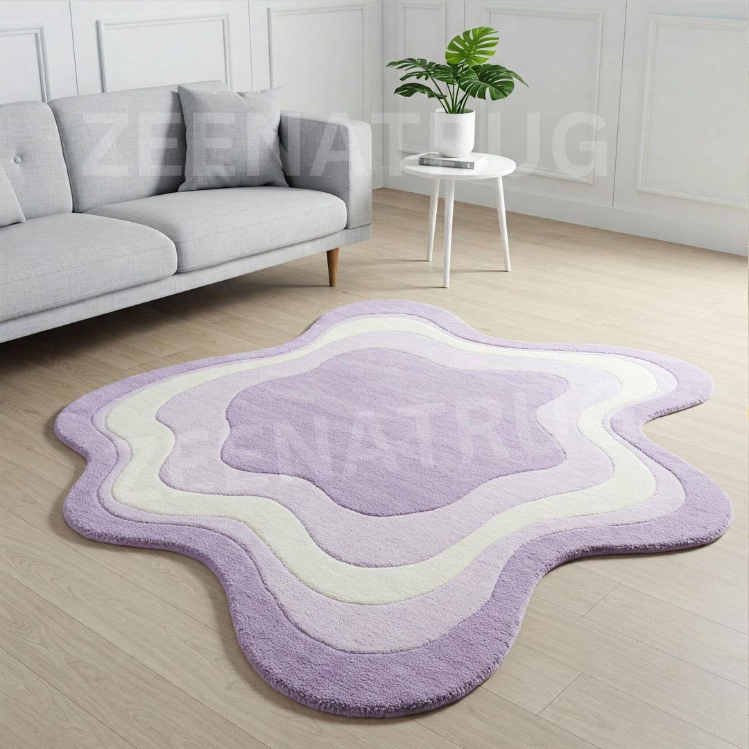 Lavender Serenity Wool Rug Unique Hand-tufted Abstract Irregular Shape ...