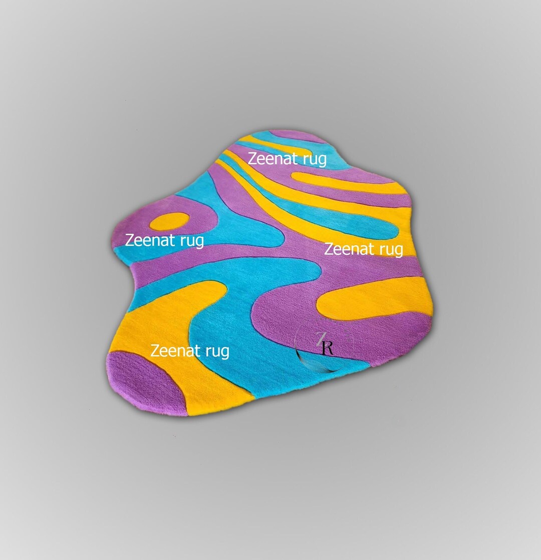 Twins Amoeba Squiggle Shaped Rug Hand Tufted Handmade Area Rug Carpet ...