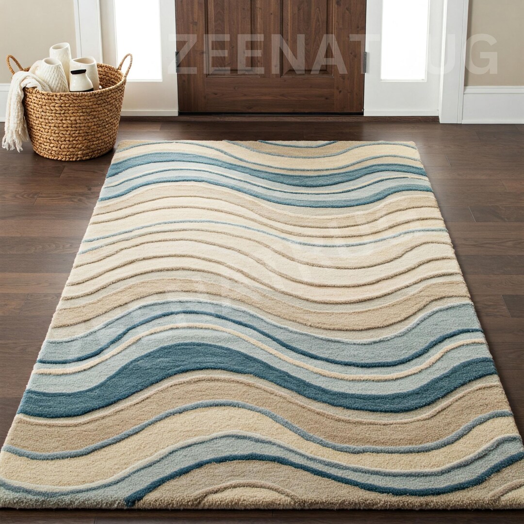 Tidal Flow Wool Rug A Sculpted Hand-tufted Modern Rug Sky Blue Color ...