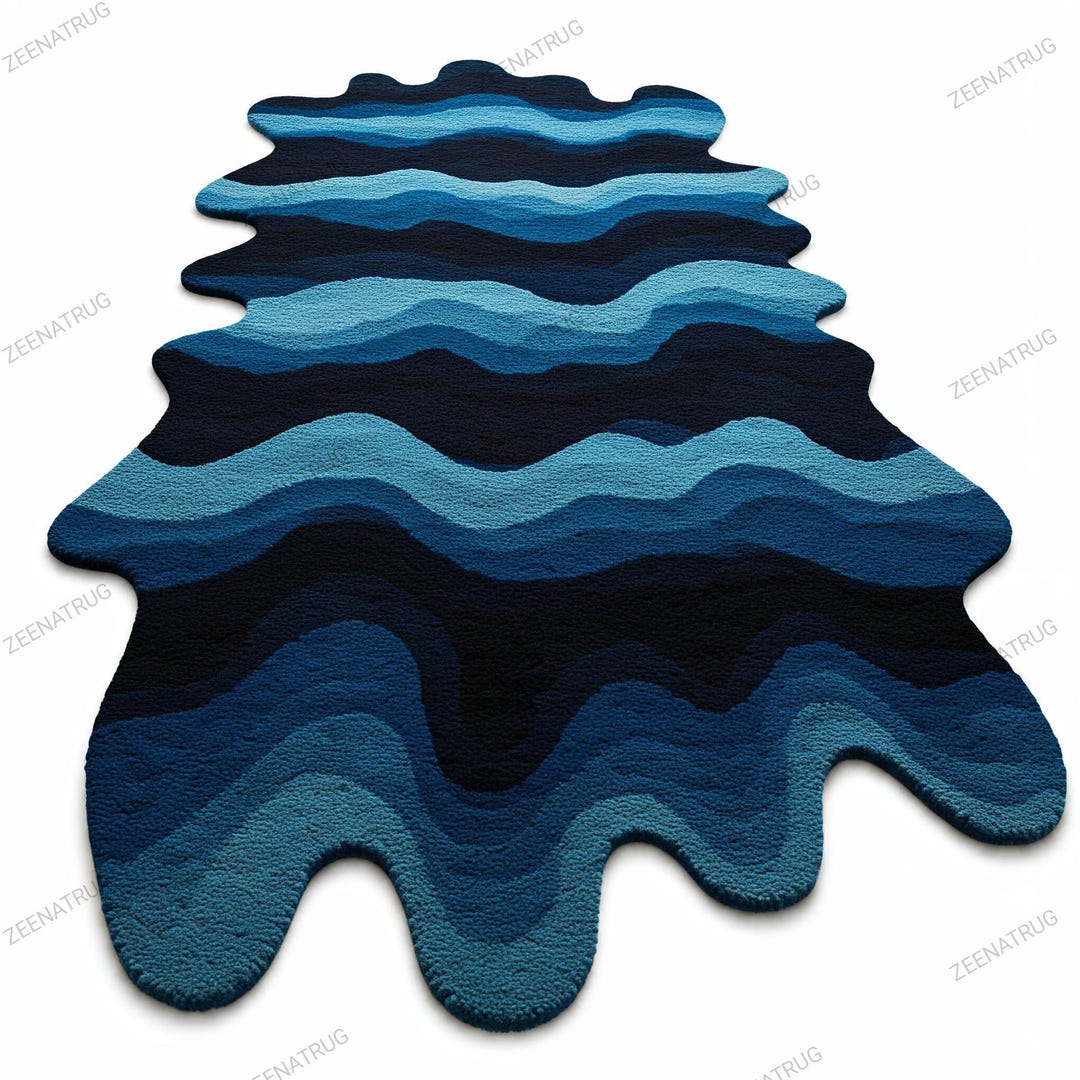 Ocean Waves 8x10 Hand Tufted Irregular Wool Wavy Runner Rug Nautical ...