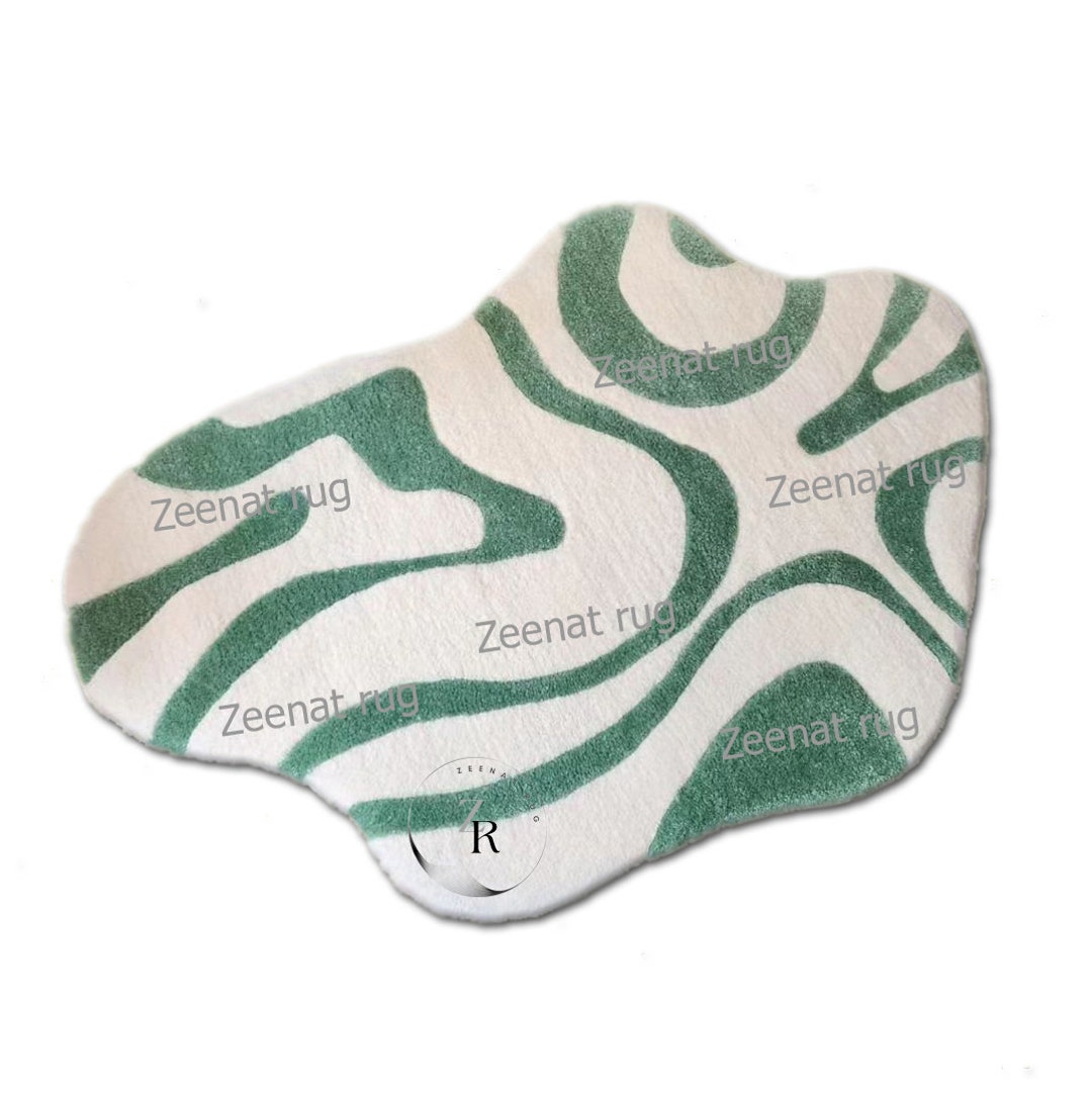 Handtufted Amoeba Shape Floral Green . White Colour Area Rug for Home ...