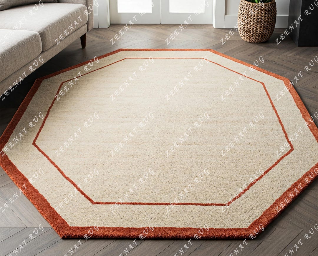 Geometric Frame Hand Tufted Wool Rug Reddish-brown Irregular Shape 3x3 ...