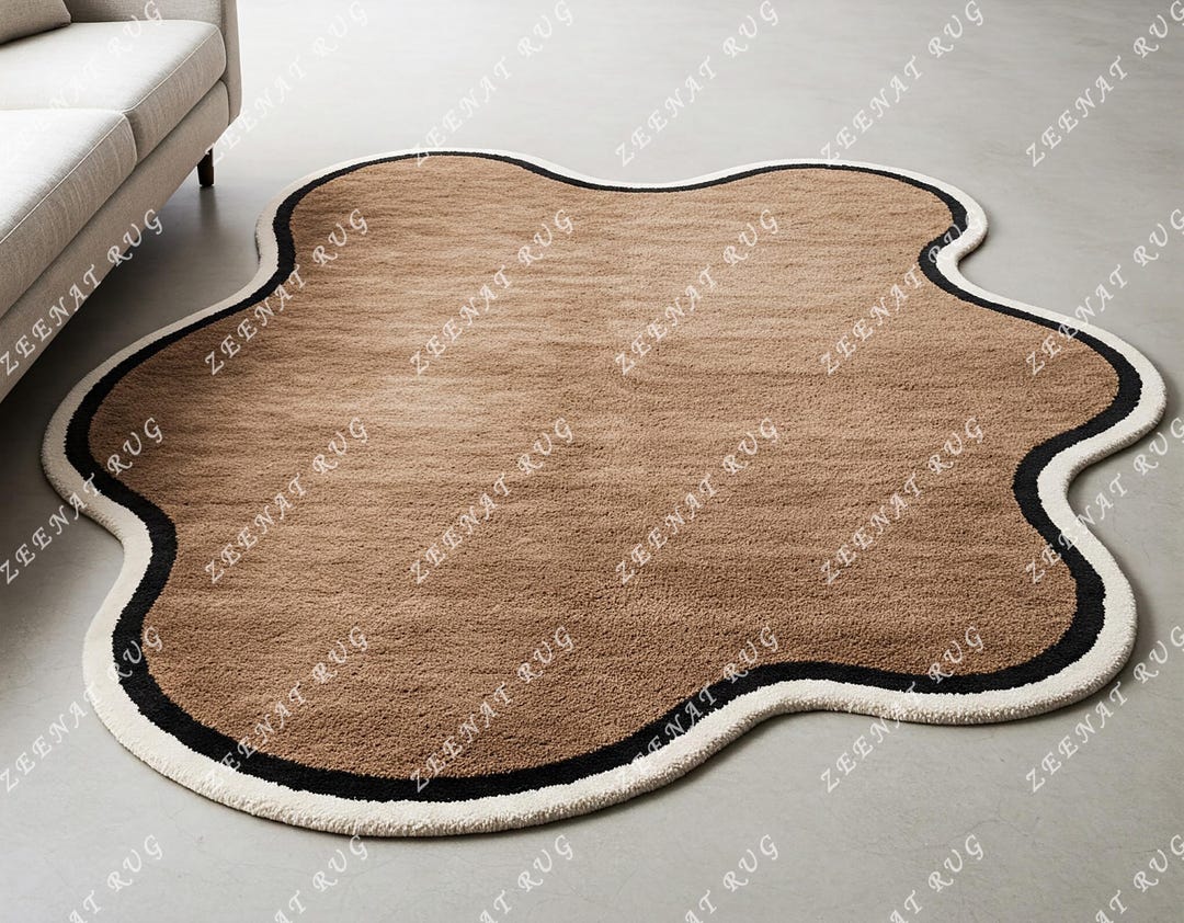 Flow Border Hand Tufted Wool Rug Grayish Brown Black Color 8x10 ...