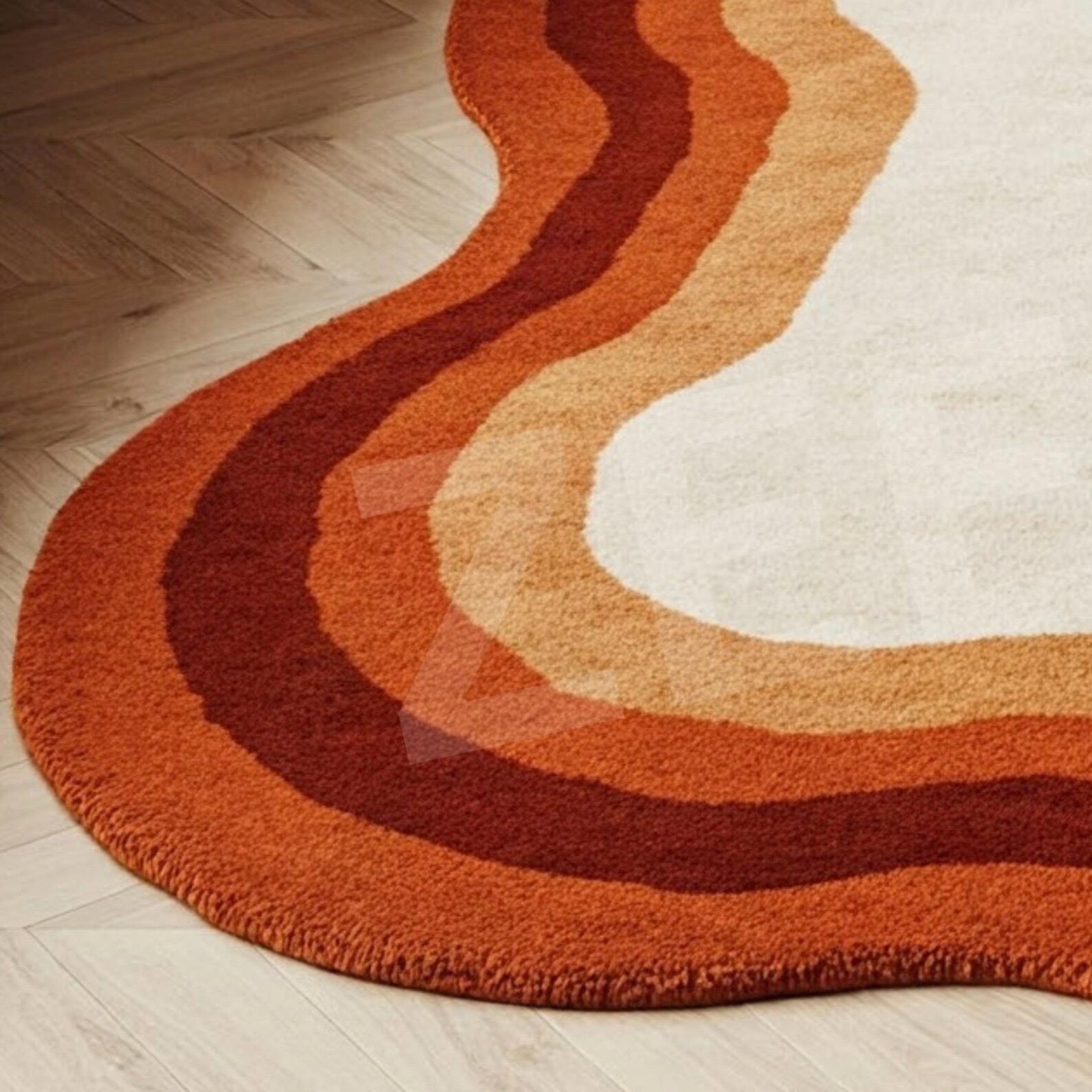 Retro Ripple Hand-tufted Wool Area Rug in Earthy Terracotta Tones ...