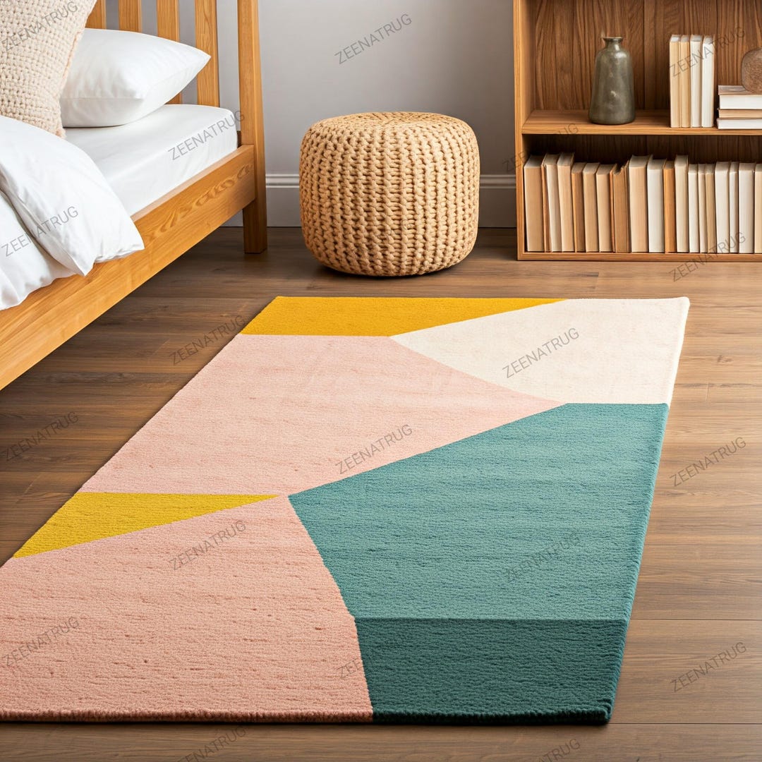 Buy Modern Geometric Wool Rug Pastel Earth Tones 5x8 Handmade Custom ...