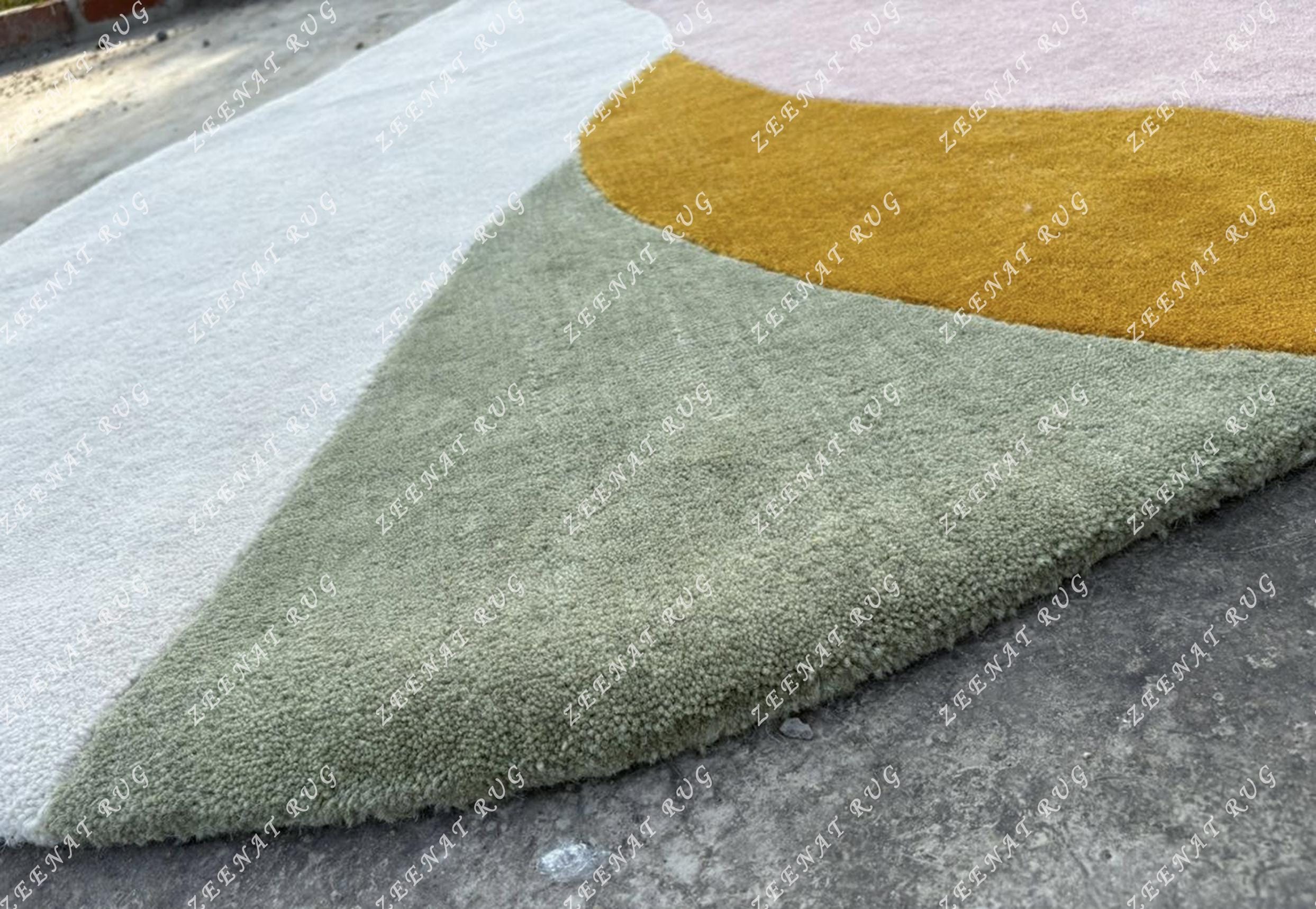 Organic Abstract Hand Tufted Wool Rug Earth Tones Irregular Shape 3x3 ...