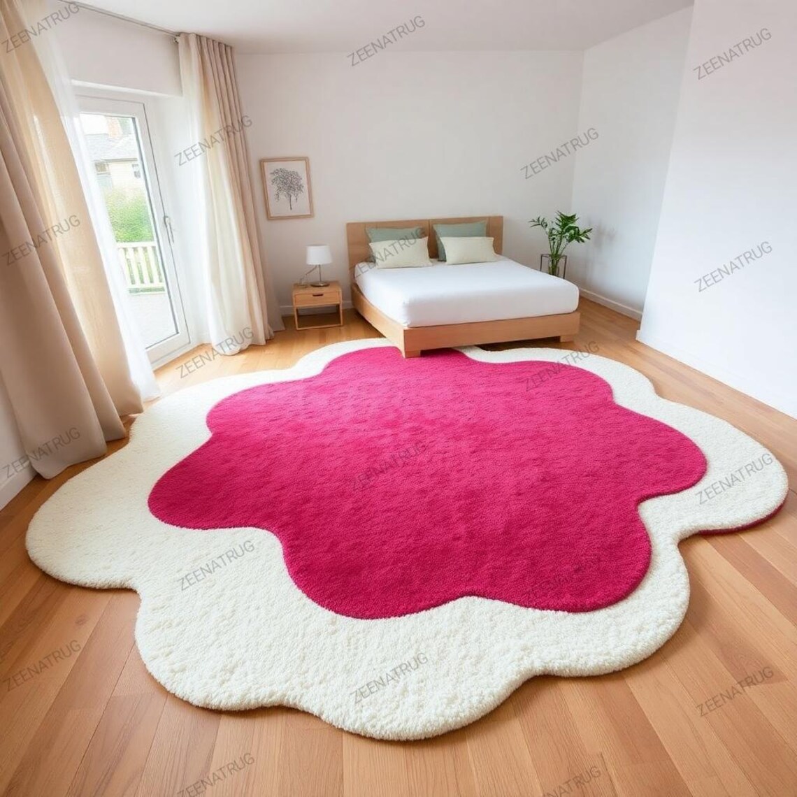 Cloud Nine Hand Tufted Wool Rug Fuchsia Pink and Ivory Irregular Shape ...
