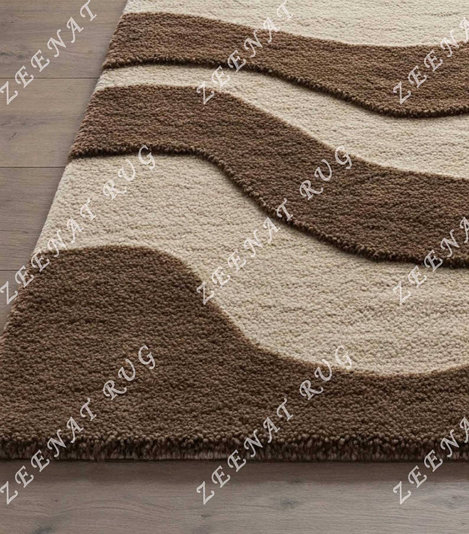 Flow Line Rug Hand Tufted Wool Rug in Brown & Cream Modern Shape 8x10 ...