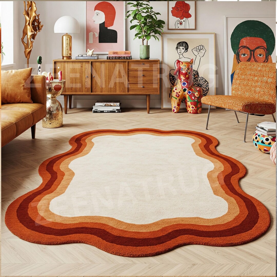 Retro Ripple Hand-tufted Wool Area Rug in Earthy Terracotta Tones ...