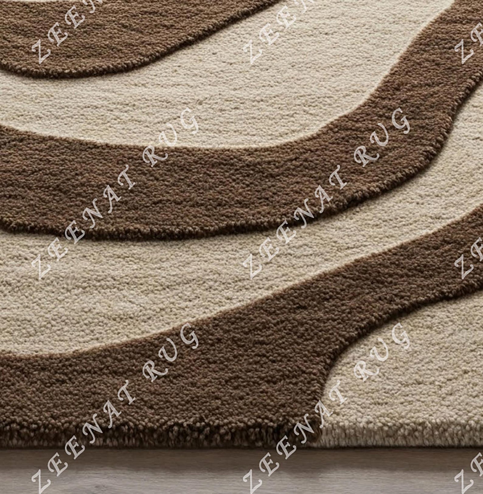 Flow Line Rug Hand Tufted Wool Rug in Brown & Cream Modern Shape 8x10 ...