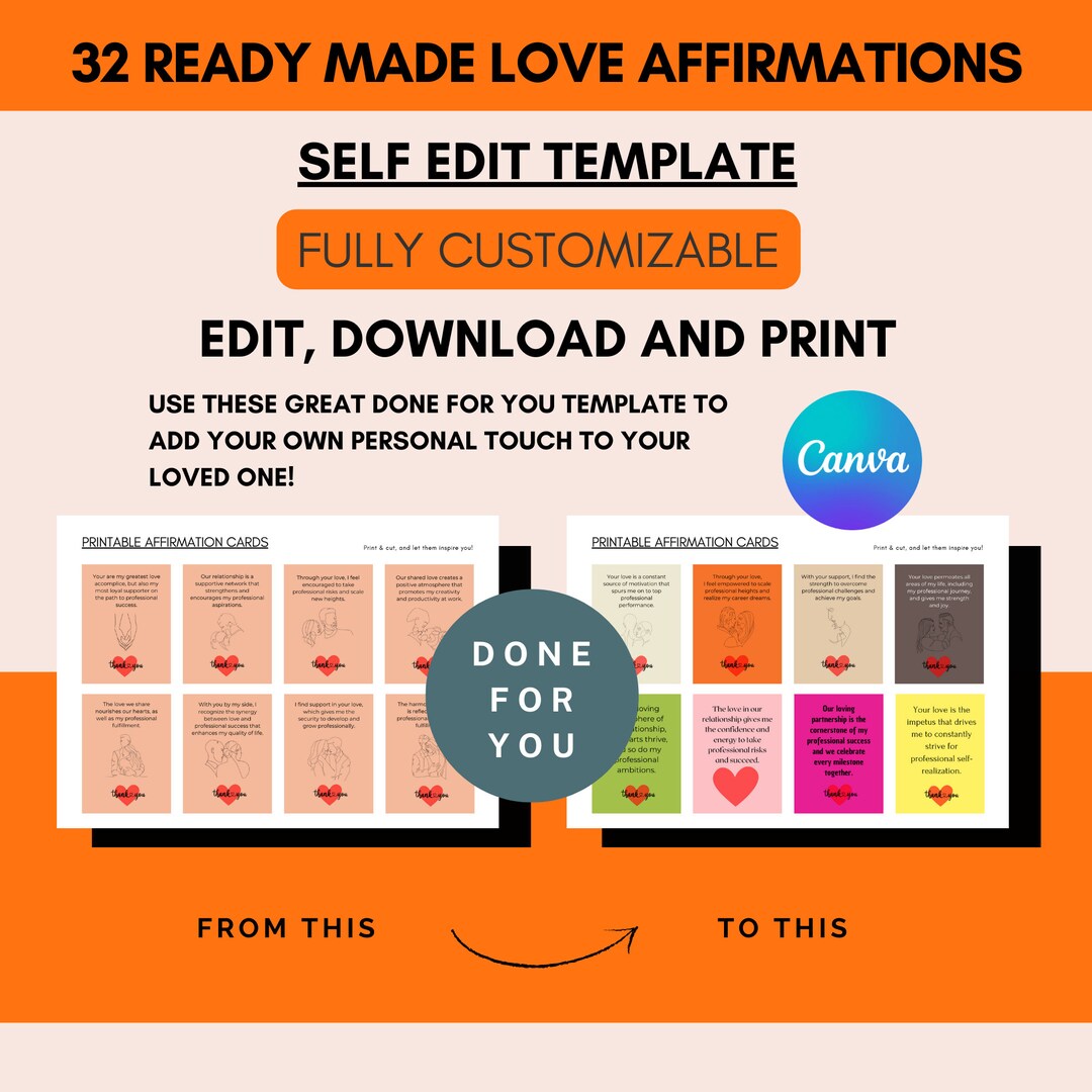 Editable Affirmation Cards, Thank You Card Pink, Instant Download for ...