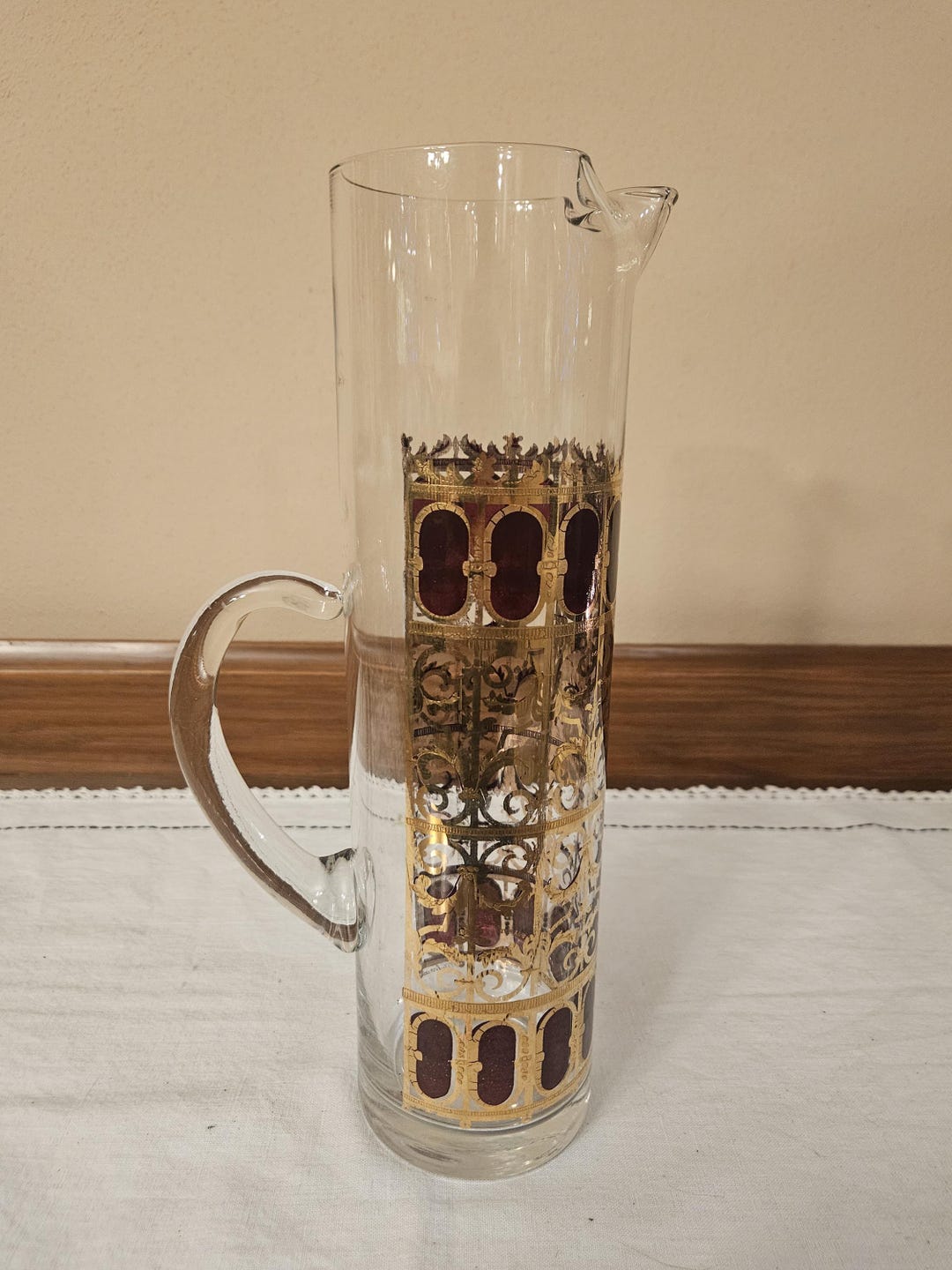 Vintage Culver's Cranberry Scroll Handled Pitcher. MCM Barware. - Etsy