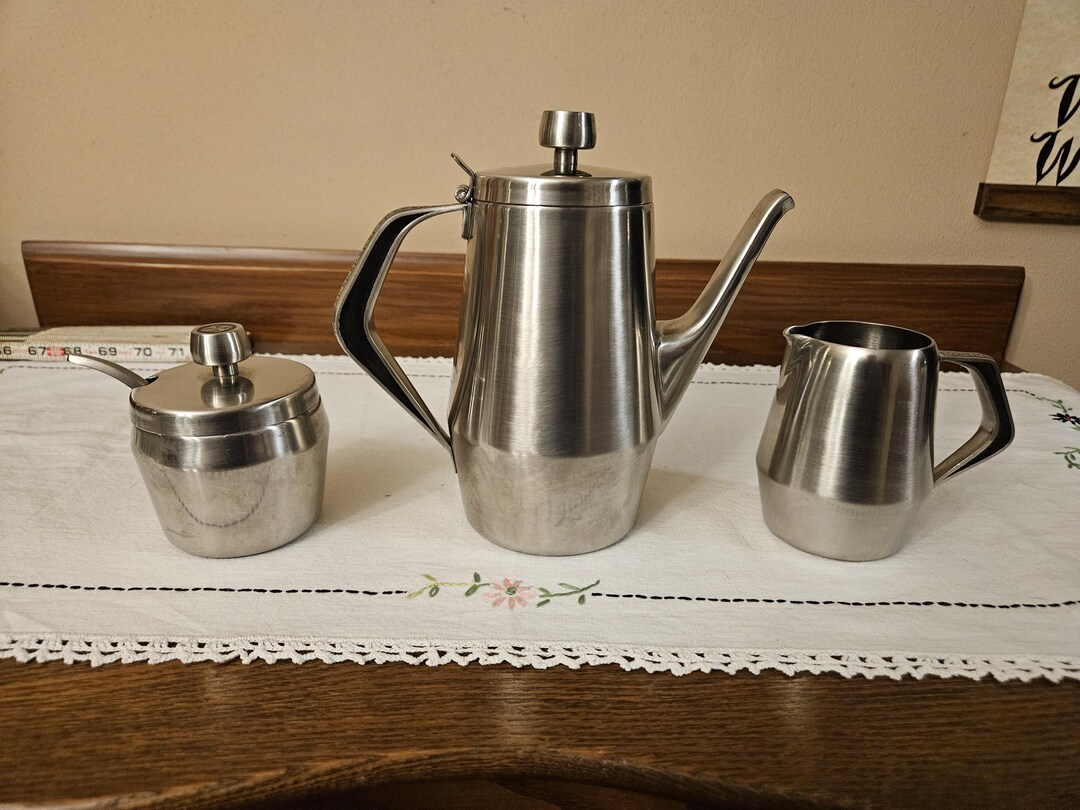 Vintage Regal Stainless Steel Coffee Pot, Creamer, Sugar & Spoon Set - Etsy