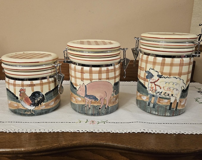 Vintage Farm Animal Canister Set: Rooster, Pig, Lamb - Set of 3 - Etsy