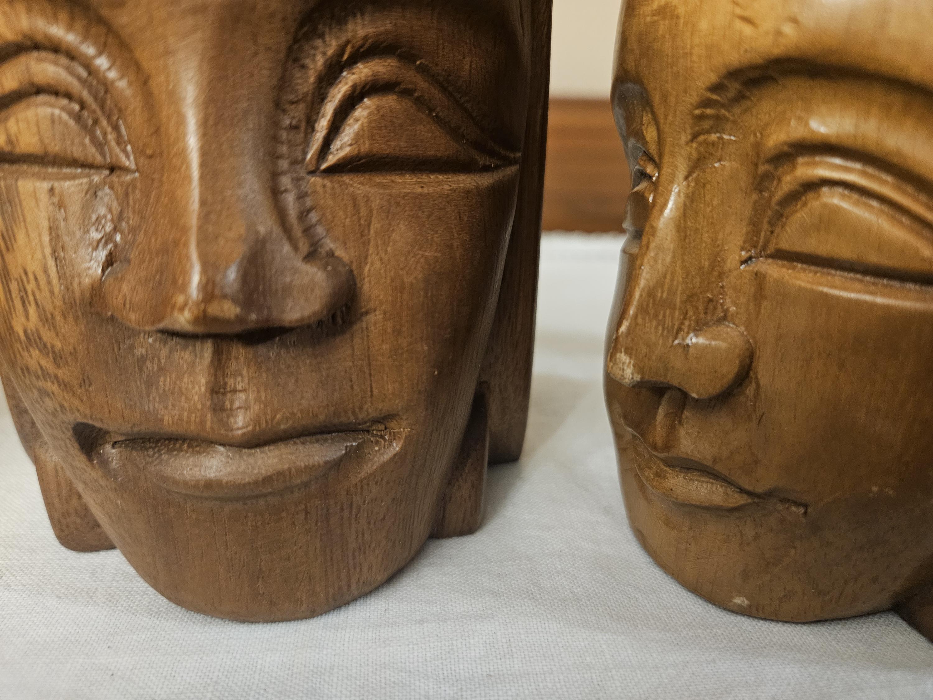 Vintage Set of 3 Hand Carved Wood Head Mugs - Tiki Mugs - Etsy
