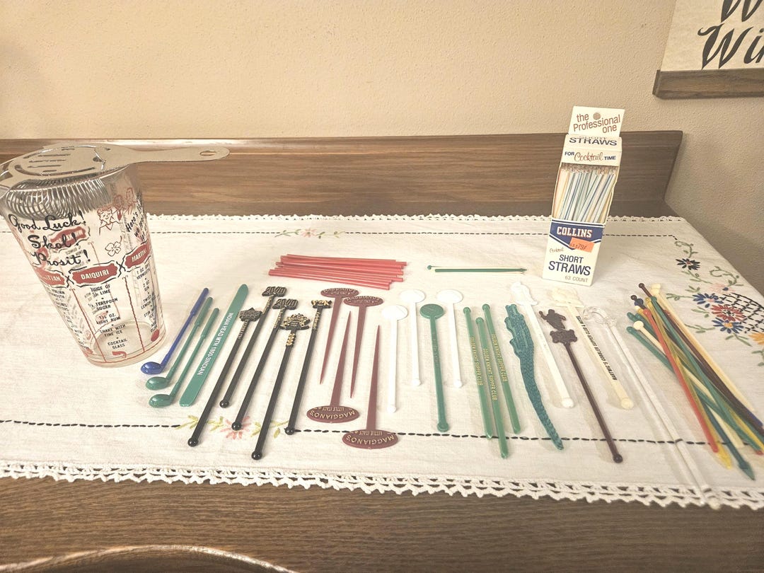 Vintage Drink Mixer Set: Recipe Shaker, Stir Stix & Straws - Etsy