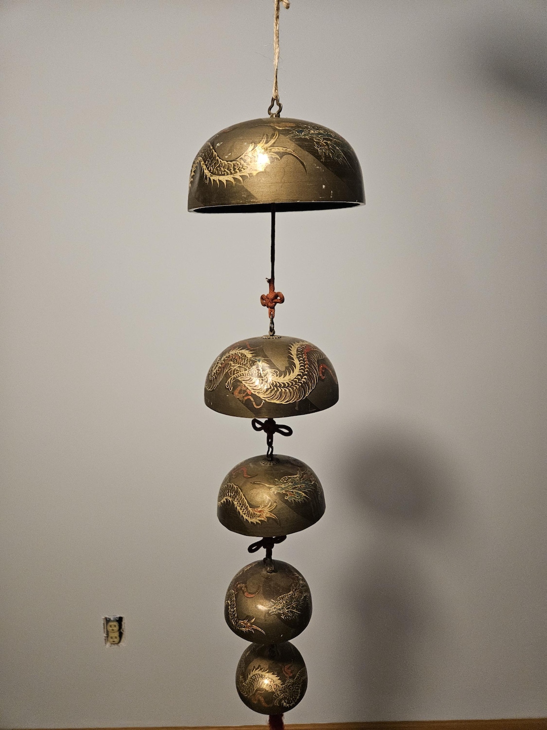Antique Japanese Temple Bells, 5 Tier With Dragans Painted on Each Bell ...