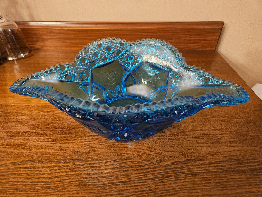 Vintage Kemple Glass Wheatonware Napolean Hat Bowl Blue - Etsy