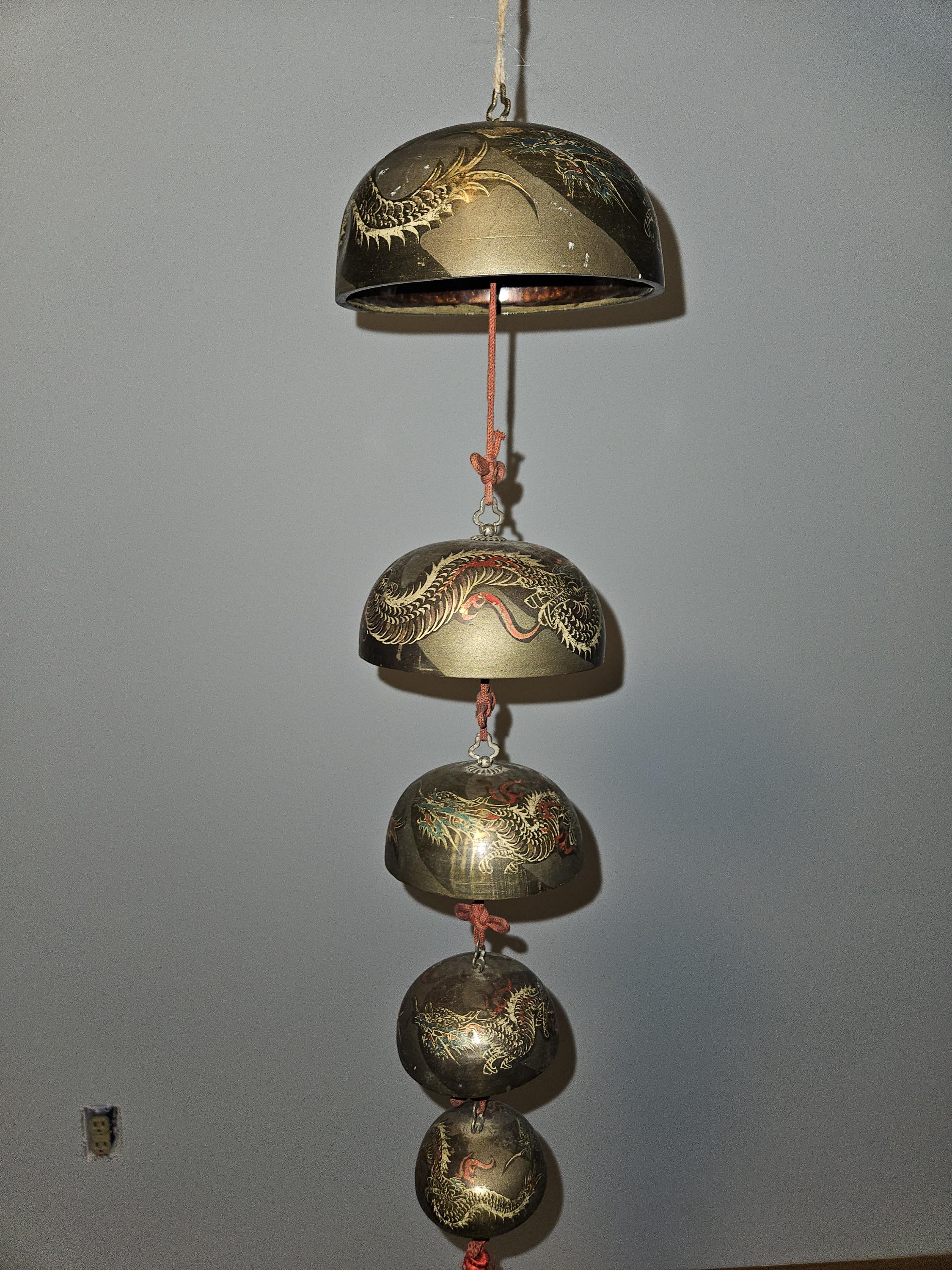 Antique Japanese Temple Bells, 5 Tier With Dragans Painted on Each Bell ...