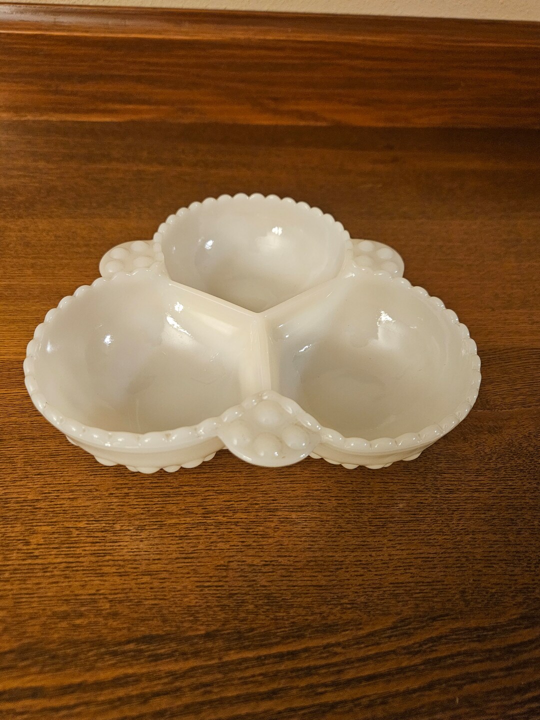 Vintage Hobnail Milk Glass Triple Basin Bowl for Nut Bowl, Candy Bowl ...
