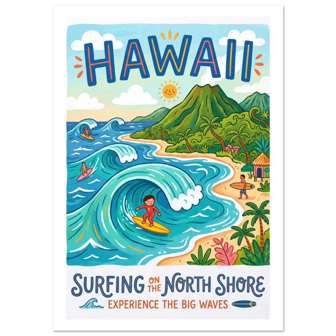 Hawaii Surfing North Shore Vintage Poster | Tropical Beach Wall Art ...