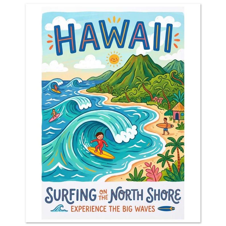 Hawaii Surfing North Shore Vintage Poster | Tropical Beach Wall Art ...