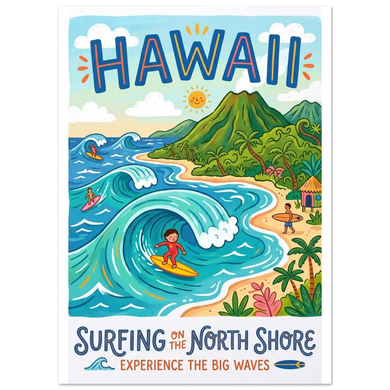 Hawaii Surfing North Shore Vintage Poster | Tropical Beach Wall Art ...