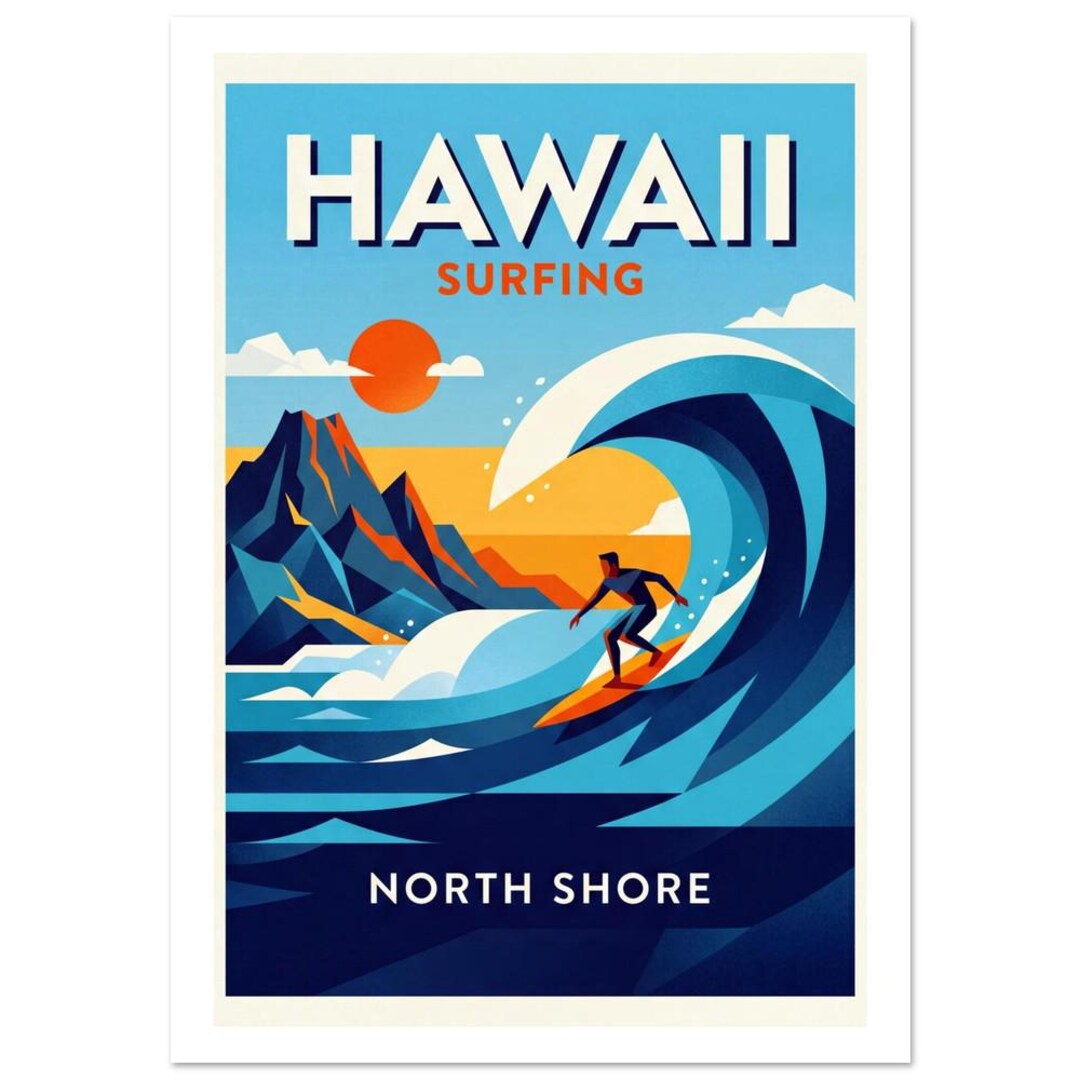 Hawaii North Shore Surfing Poster | Vintage Travel Art Print | Coastal ...